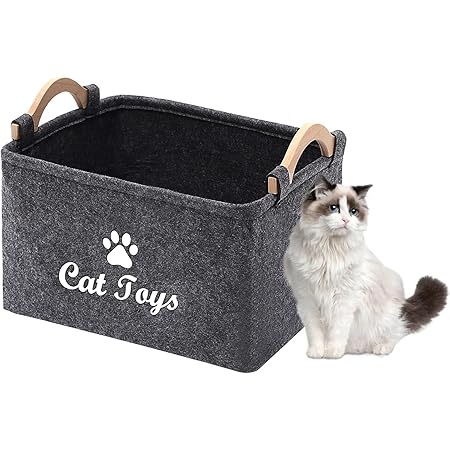 Amazon.com : Vumdua Cat Toy Box, Cat Toy Storage Basket with Handles ...