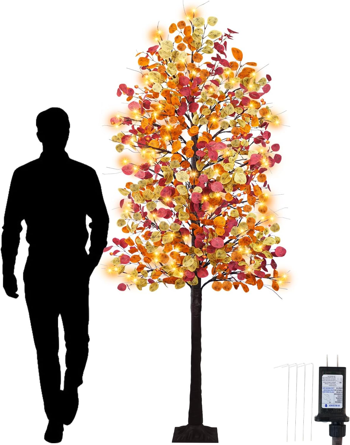 8FT Lighted Fall Eucalyptus Trees Fall Decor, 160 LED Warm White Faux ...