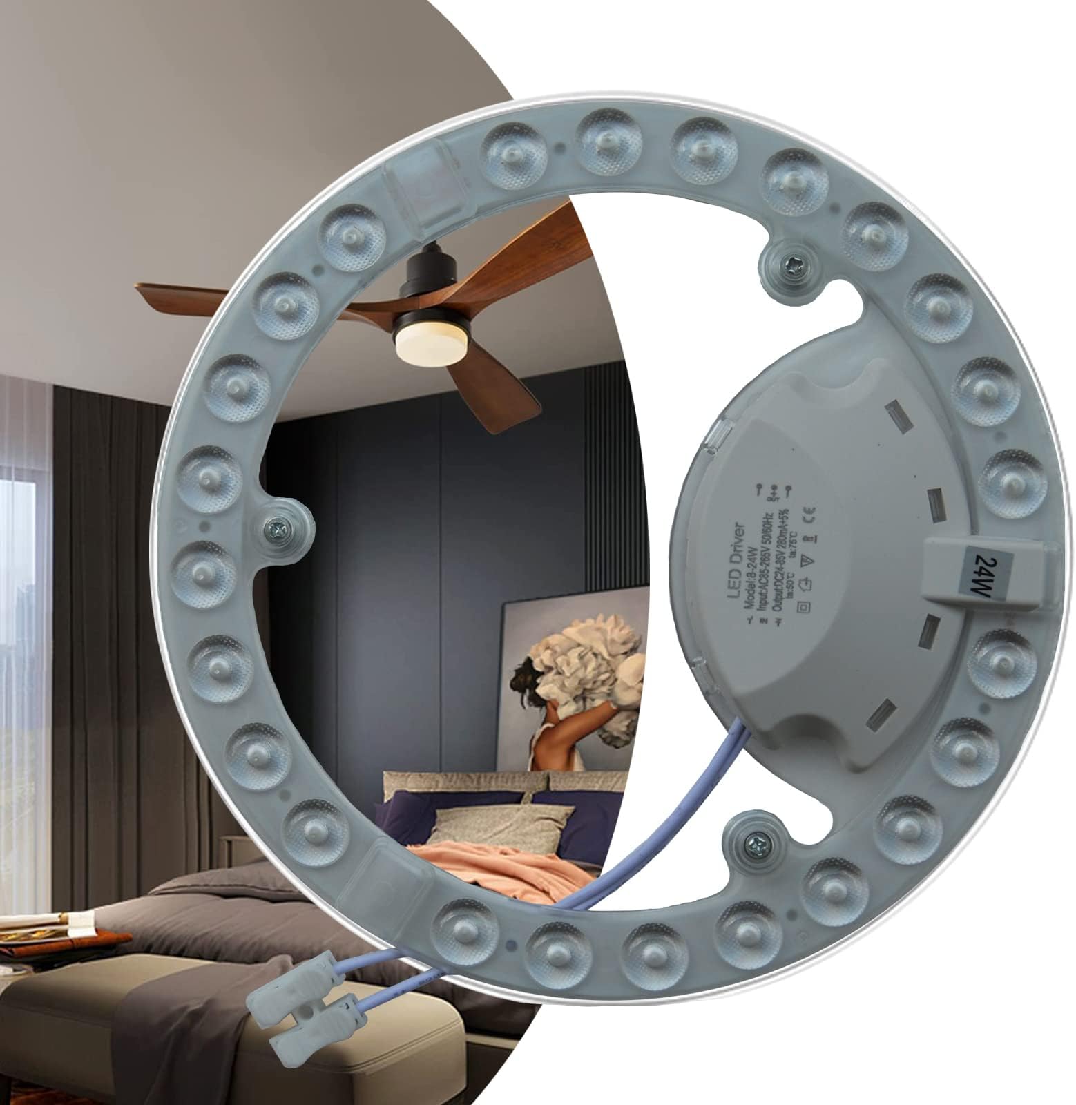 1-Pack Led Panel Ceiling Light Fixtures 24w 5730 SMD Circle Annular ...