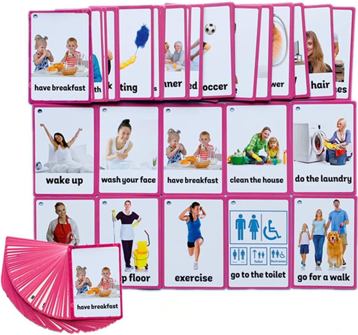 44 Pcs Daily Routines Cards- Learning Picture & Word Card Flashcards ...