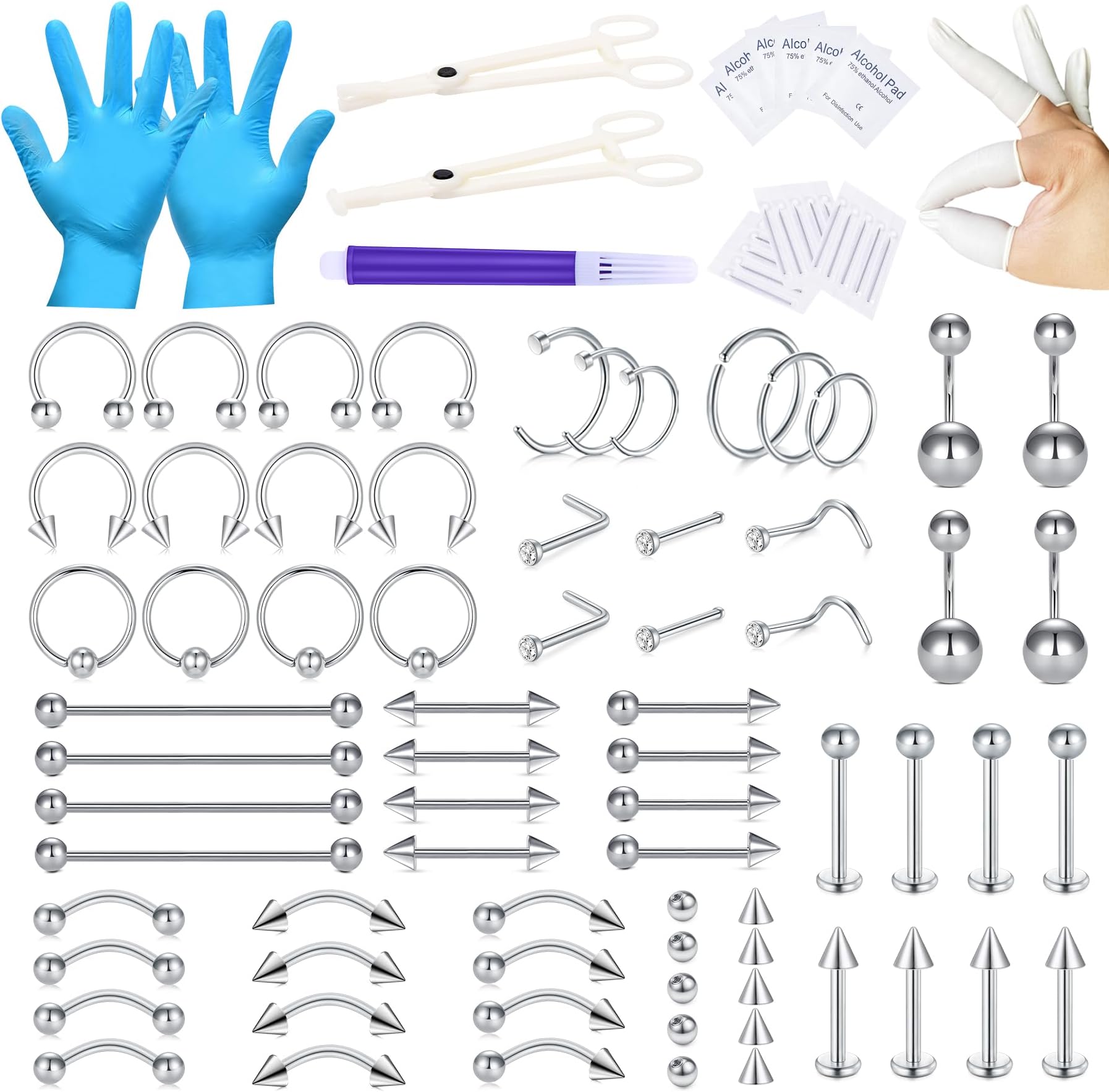 Amazon.com: JIESIBAO 100PCS Piercing Kit,12G 14G 16G Piercing Needles ...