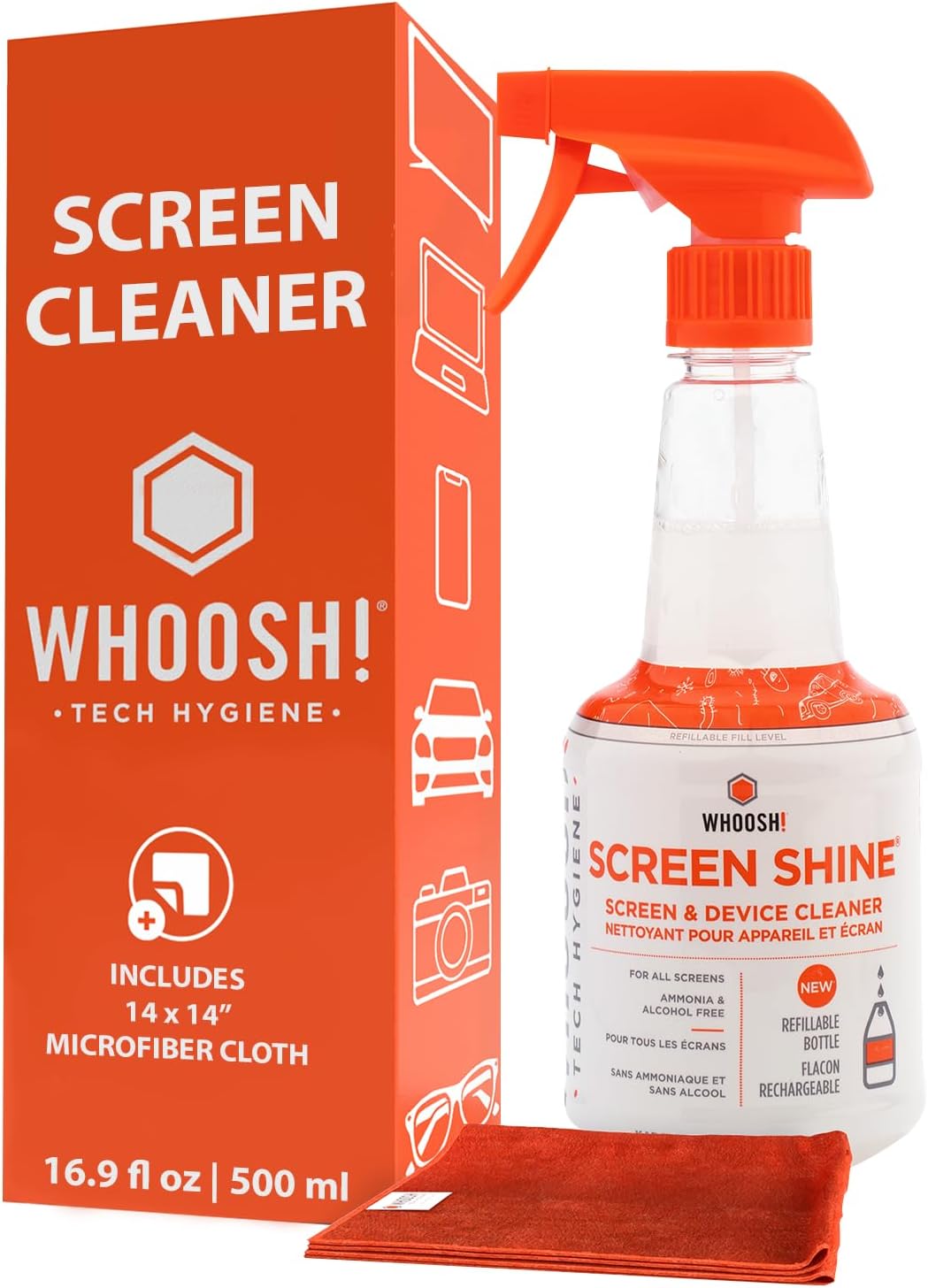 WHOOSH! Computer Screen Cleaner Spray and Wipe - 500ml + 1 Microfiber ...