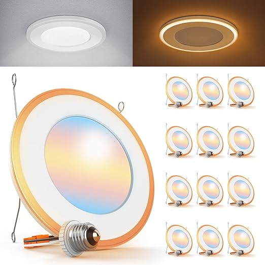 Sunco 12 Pack 6 Inch Can Lights for Ceiling LED, Flat Recessed Lighting ...
