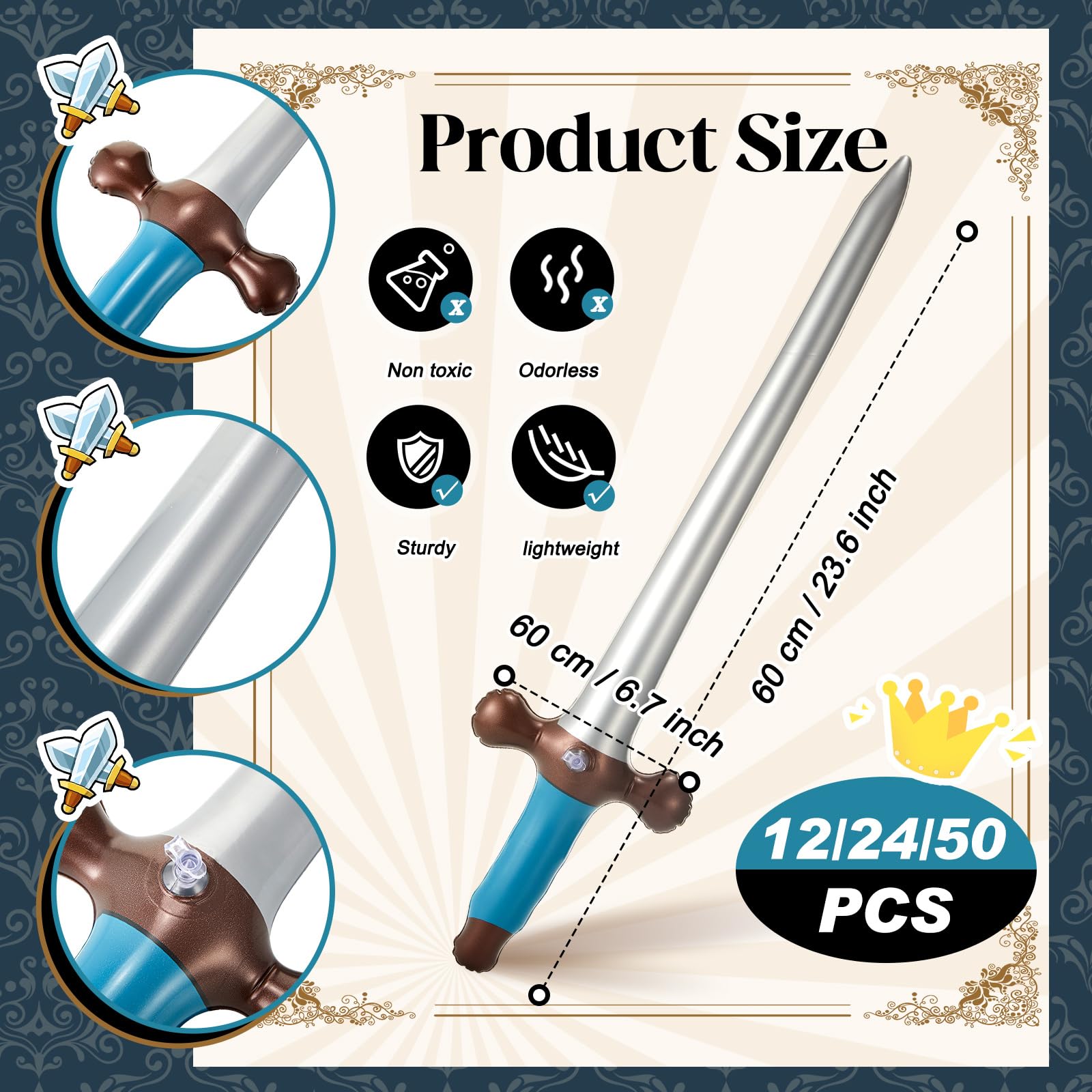 Snapklik.com : Outus 50 Pcs Inflatable Swords Blow Up Swords Prince ...