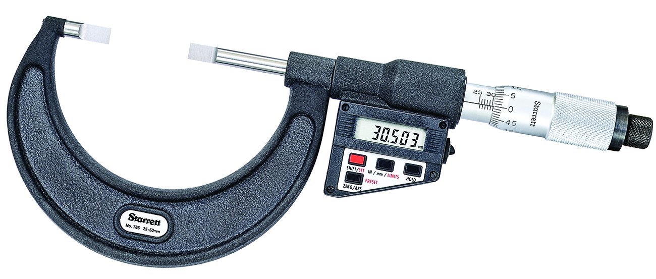 Starrett 786MEP-25 LCD Blade-Type Micrometer, Non-Rotating Spindle ...