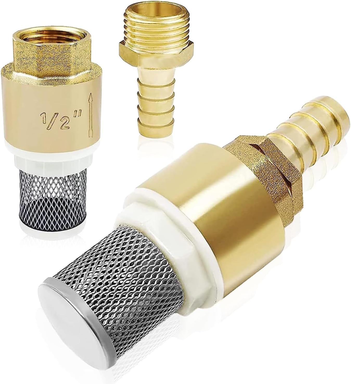 Rustproof Brass Hose Barb Check Valve 1/2 Inch Foot Strainer Filter ...