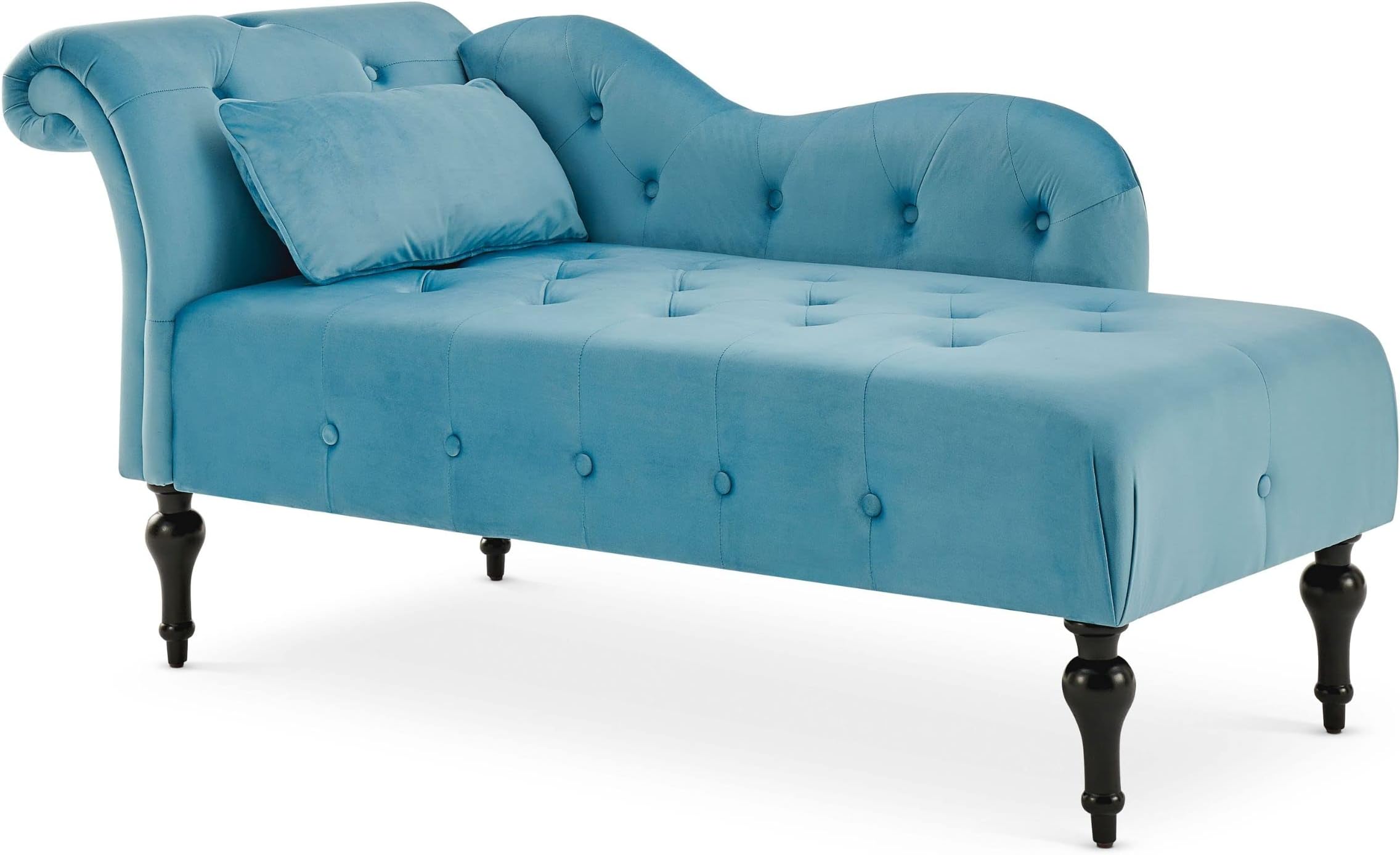 Bravich Velvet Fabric Black Chaise Lounge Chair- One Piece Chesterfield ...