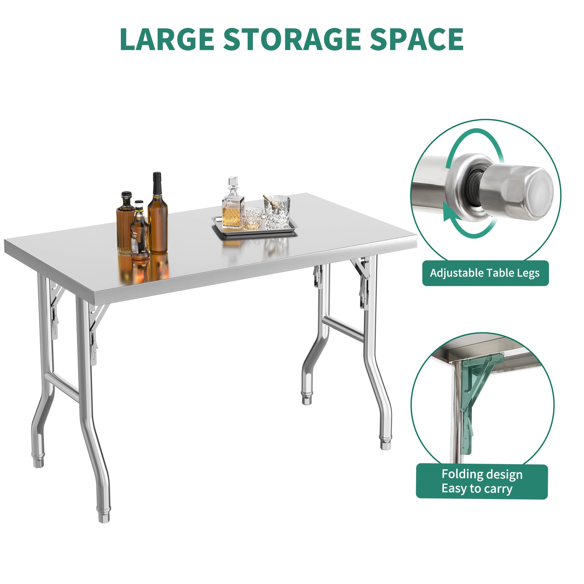Snapklik.com : NSF Stainless Steel Folding Table, 48" X 24" Folding ...