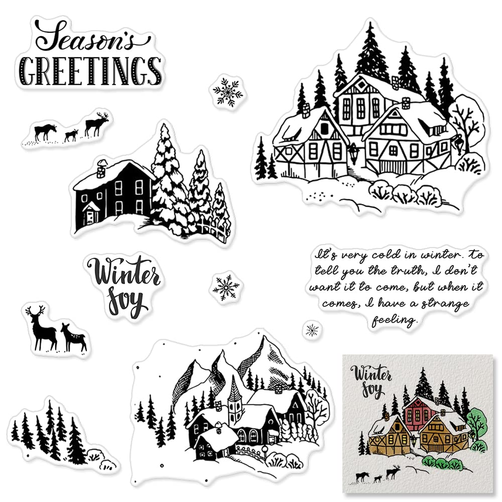 Amazon.com: Merry Christmas House Clear Stamps for Card Making, Winter ...