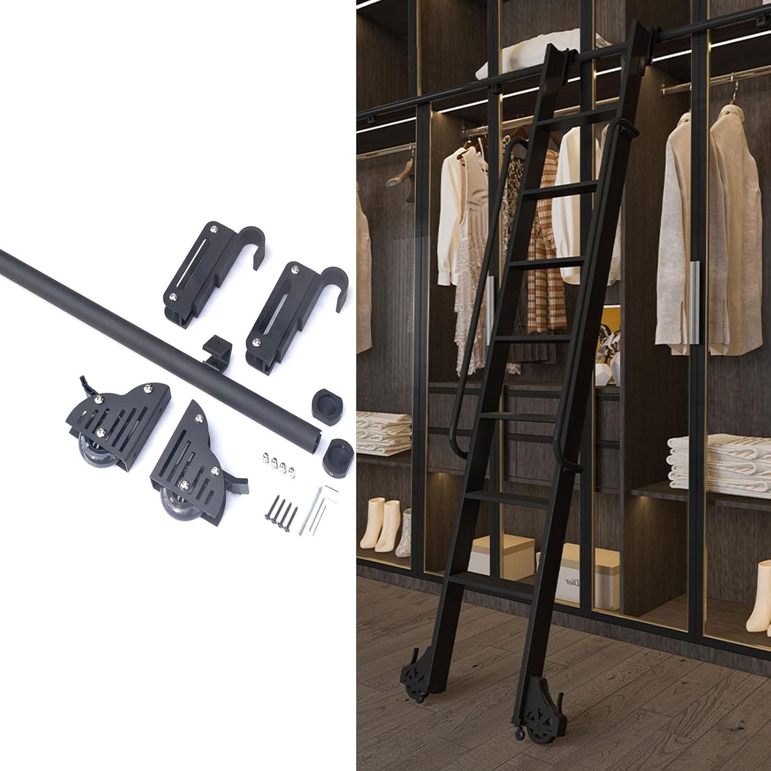 Amazon.com: 3.3ft-26.2ft Black Hook On Rolling Library Ladder Track Kit ...