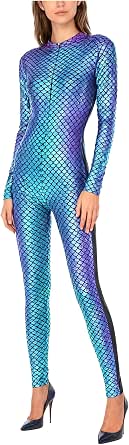 Amazon.com: easyforever Womens Fish Scale Printed Long Sleeve Unitard ...