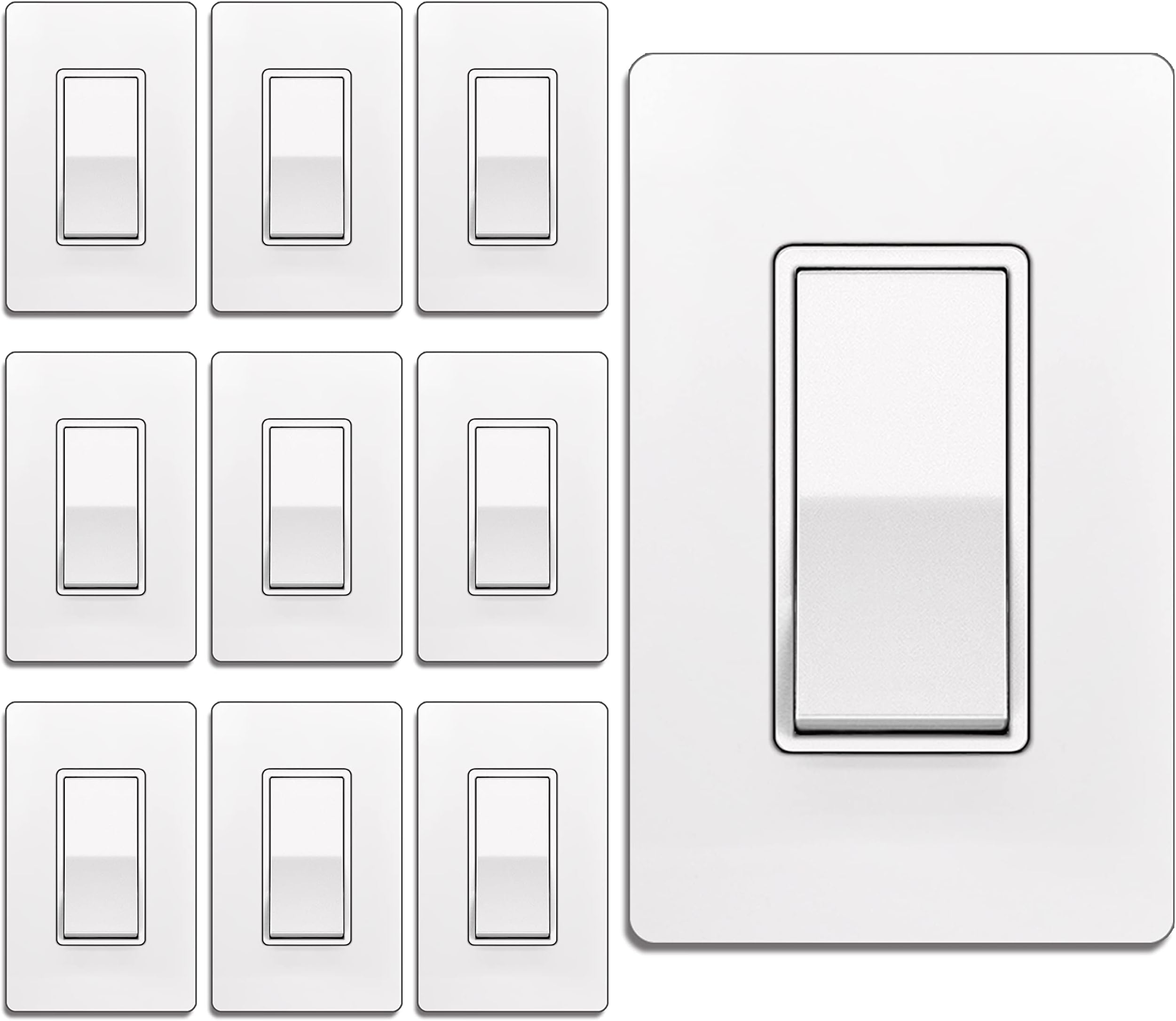 [10 Pack] BESTTEN 3 Way Decorator Wall Light Switch, On/Off Paddle ...