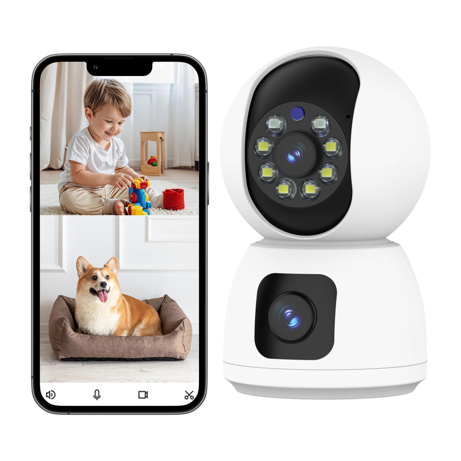 Amazon.com : DYPCO Indoor Security Camera Dual Lens,Pan/Tilt Indoor ...