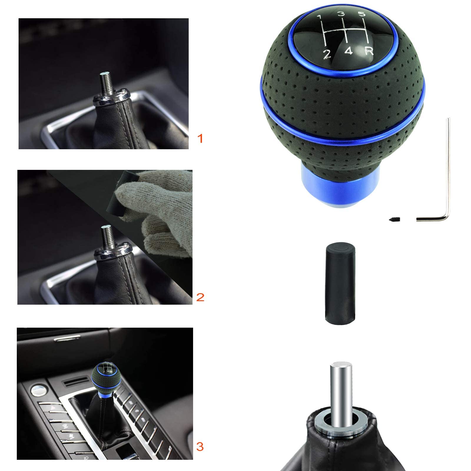 Snapklik.com : Lunsom 5 Speed Round Shift Knobs, Leather Car Gear ...