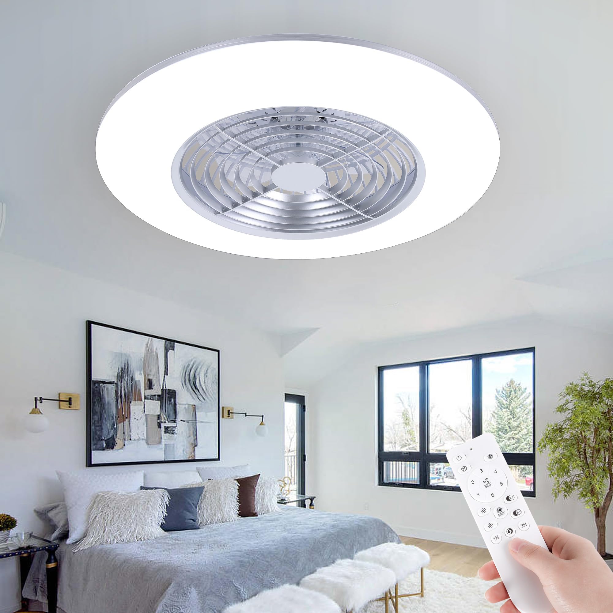 HUMHOLD 24" Bladeless Ceiling Fans with Lights and Remote/APP Control ...