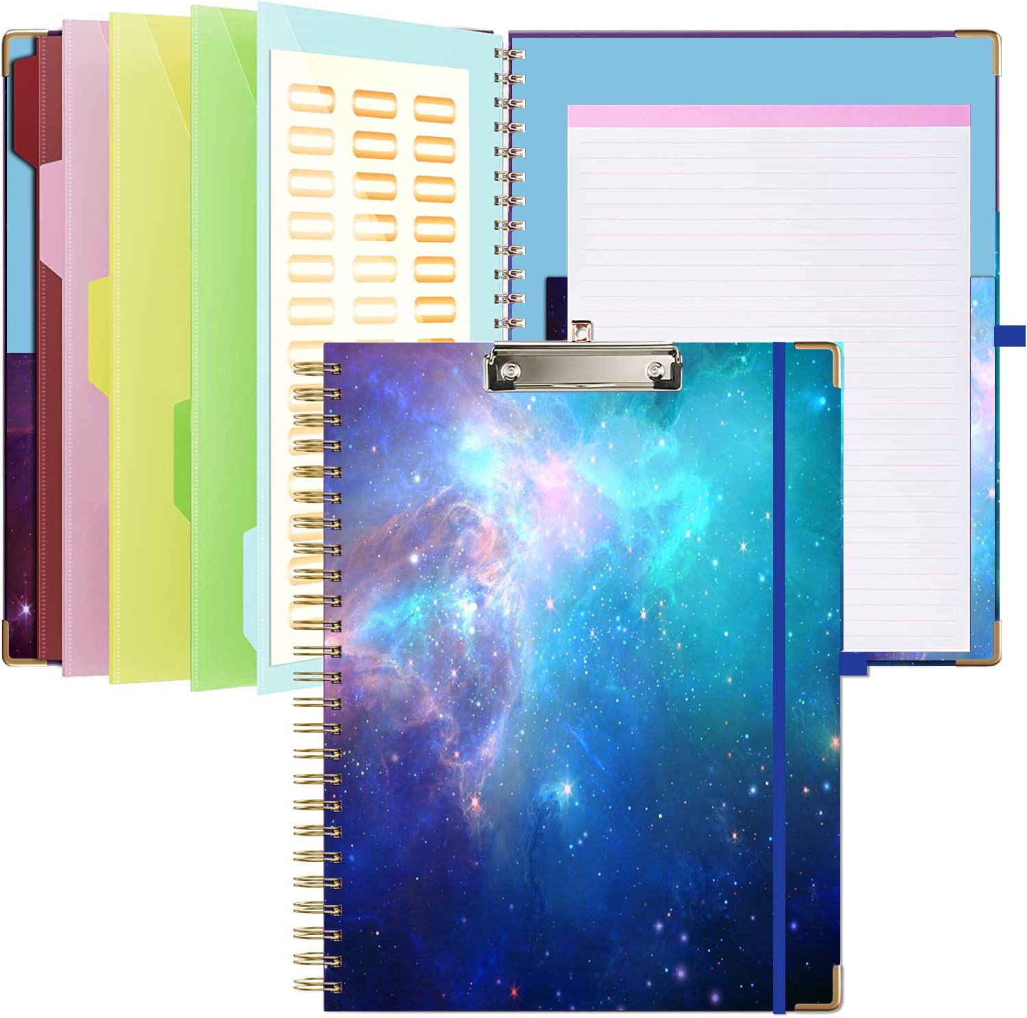 Hiyong Clipboard Folio with Refillable Notepad, Cute Clipboard 5 Dividers with 10 Pockets ...