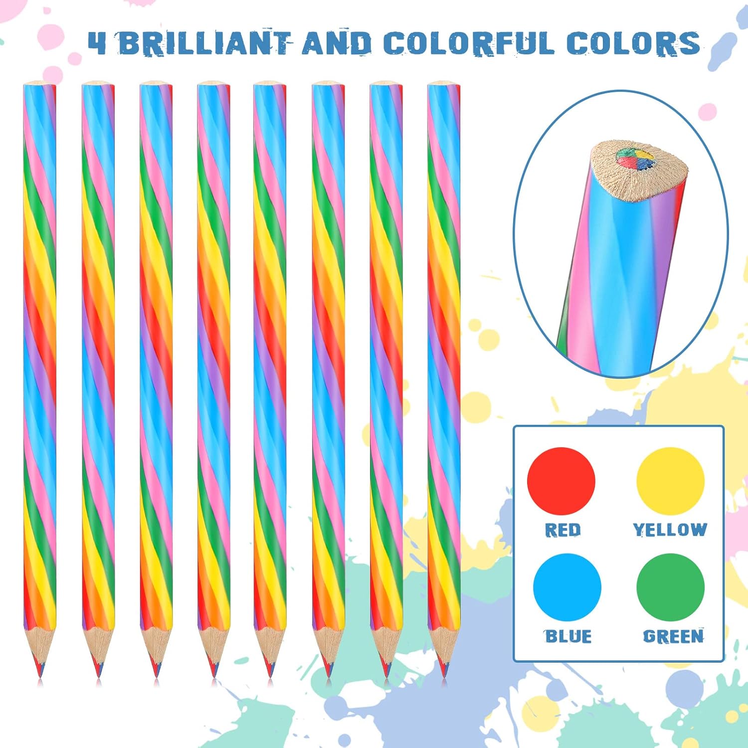 8 Pieces Pencils for Kids Rainbow Colored Fun Pencils 4 Color in 1 ...
