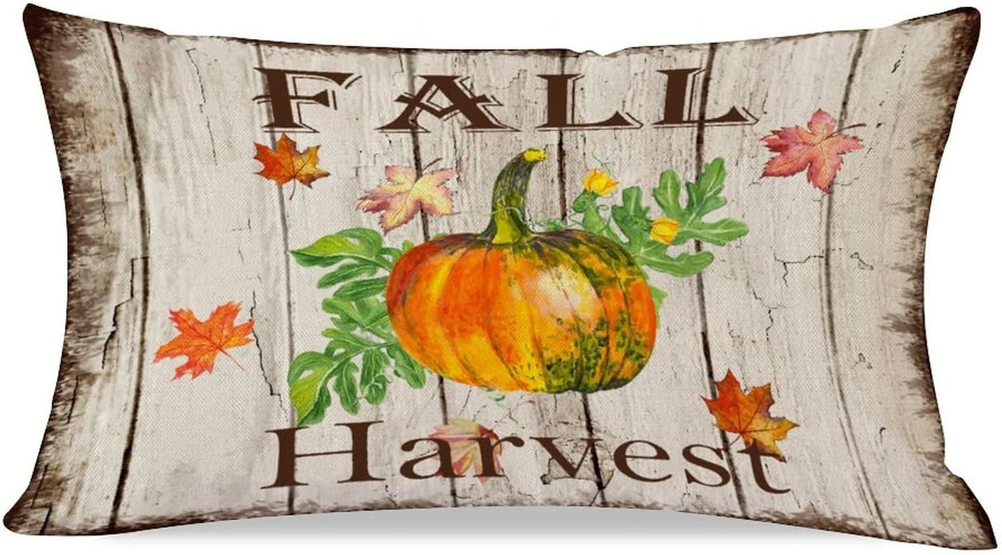 Amazon.com: Fall Harvest Pumpkin Flowers Grunge Wood Lumbar Pillows ...