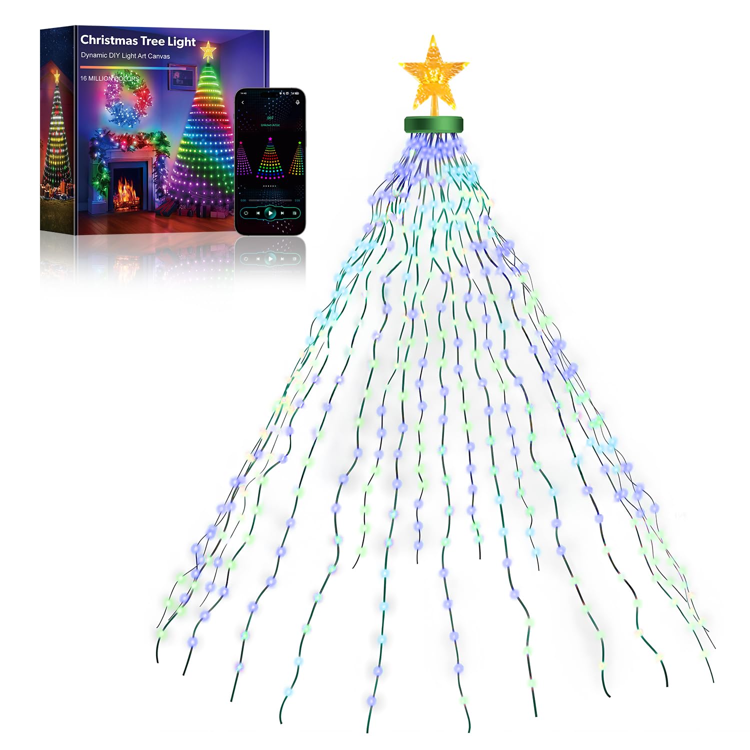 MIMIRGB 7ft Smart Christmas Tree Lights, 400 LED RGB+White, DIY 16 ...