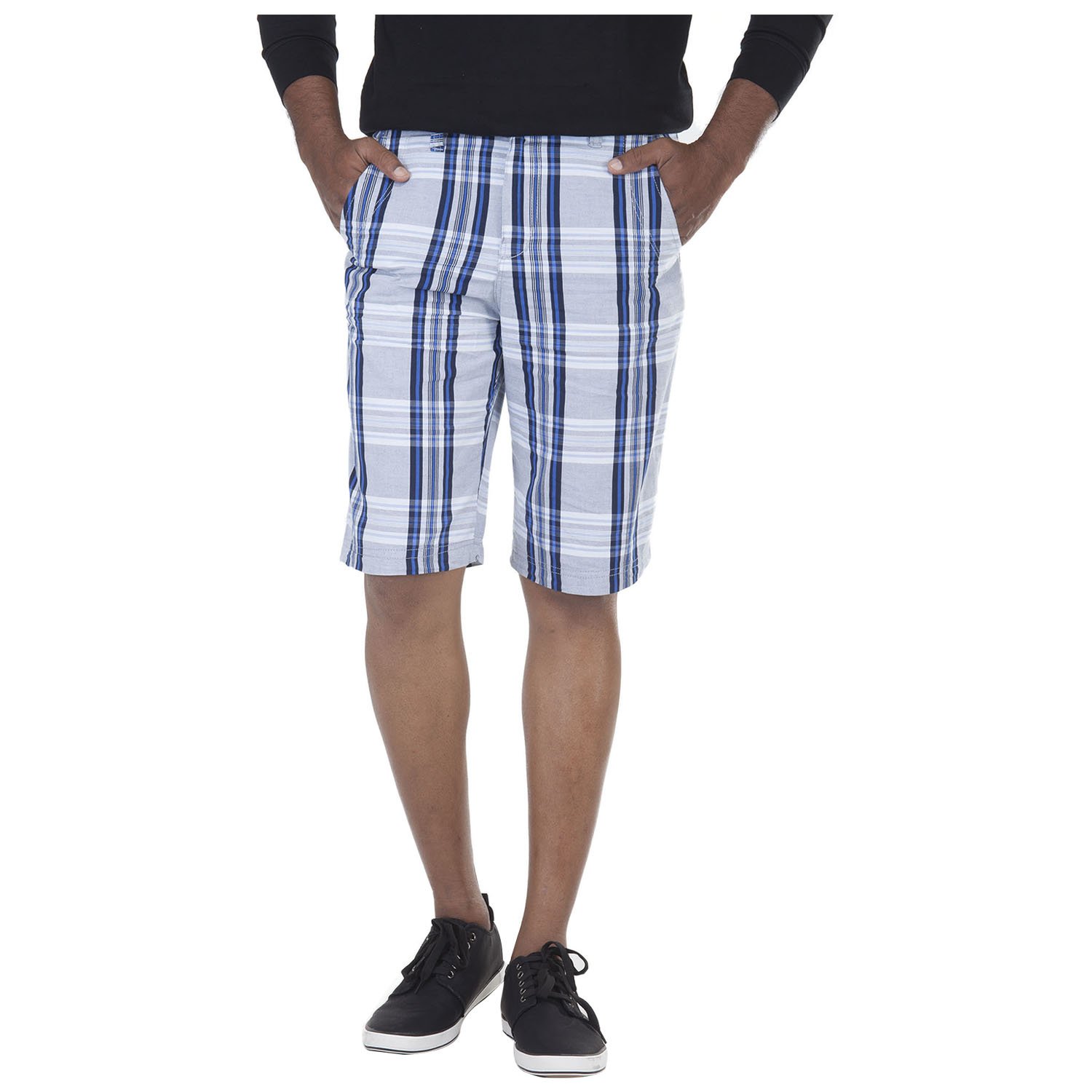 Tuko-White shorts with blue checks.28 : Amazon.in: Clothing & Accessories