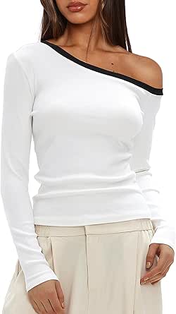 Darong Women Off The Shoulder Top Long Sleeve Shirts Tight Fitted Going ...