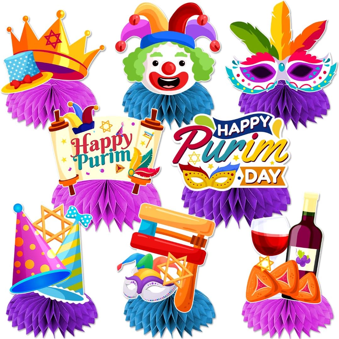 Amazon.com: 8 pcs Purim Decorations Honeycomb Centerpieces, Happy Purim ...