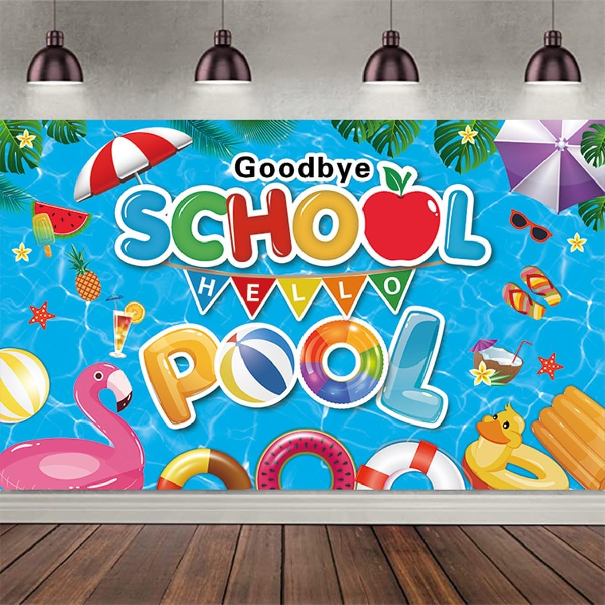 Amazon.com : KYMY Goodbye School Summer Pool Backdrop Banner with 70.8 ...