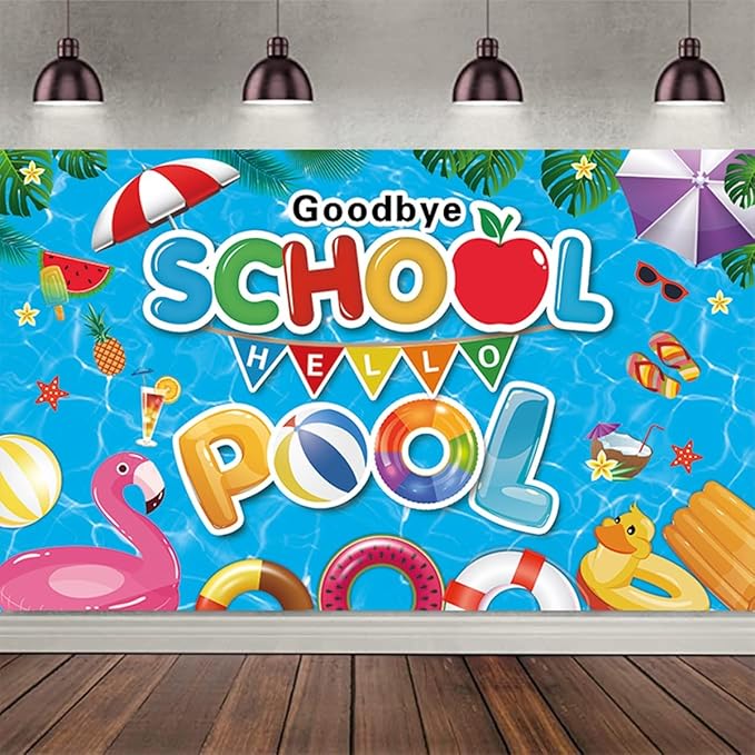 Amazon.com : KYMY Goodbye School Summer Pool Backdrop Banner with 70.8 ...