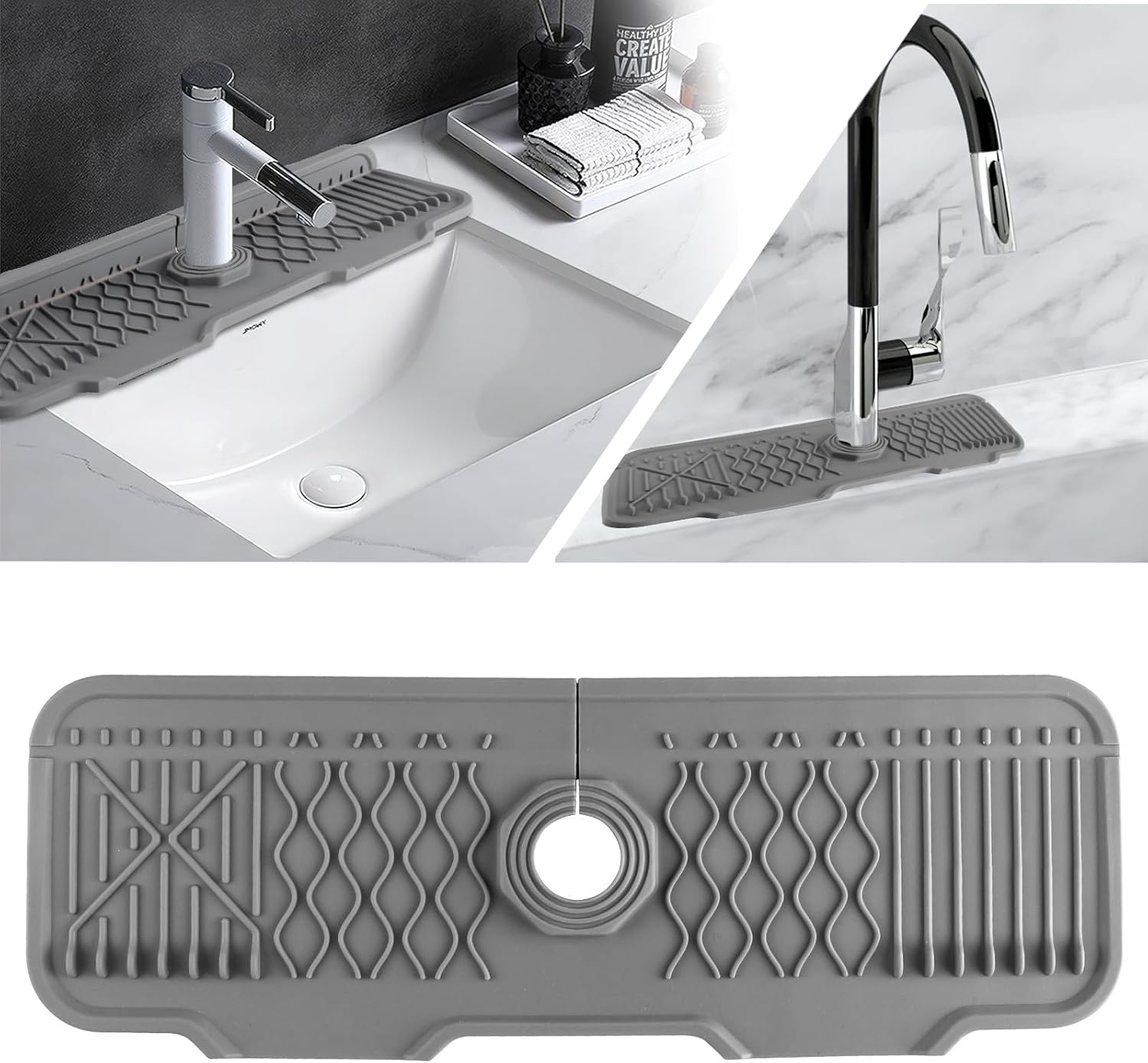 Kitchen Sink Splash Guard, 17” x 5.9” Silicone Faucet Sink Splash Guard ...