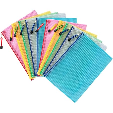COWORK-UP 10PCS Zip Bags A4 Plastic Wallets Mesh Document File Folders ...