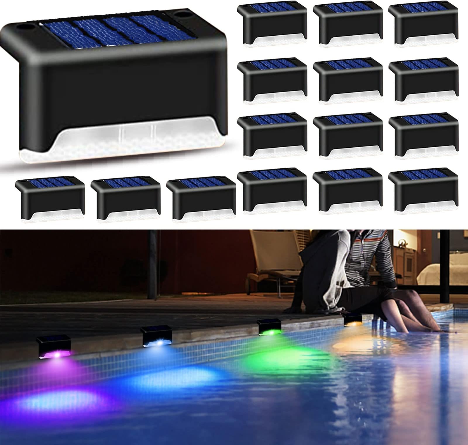 K.E.J. Solar Pool Side Lights Color Changing Solar Deck Lights Outdoor ...