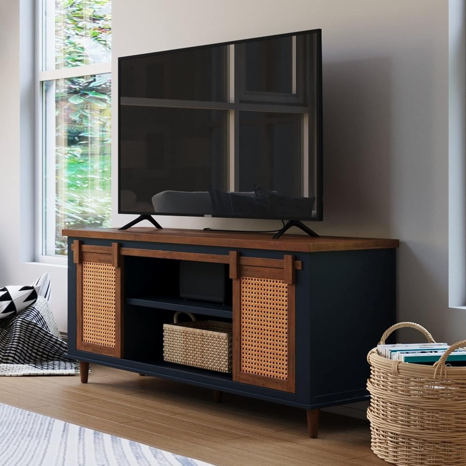 Amazon.com: Bme 60 in Arvid Stand with Natural Rattan Sliding Doors ...