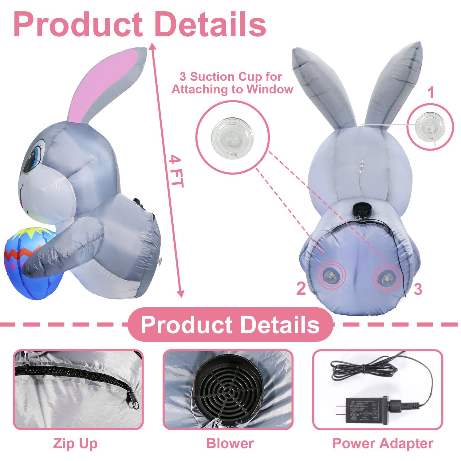 Snapklik.com : Zukakii 4 Ft Easter Inflatable Outdoor Decorations Bunny ...