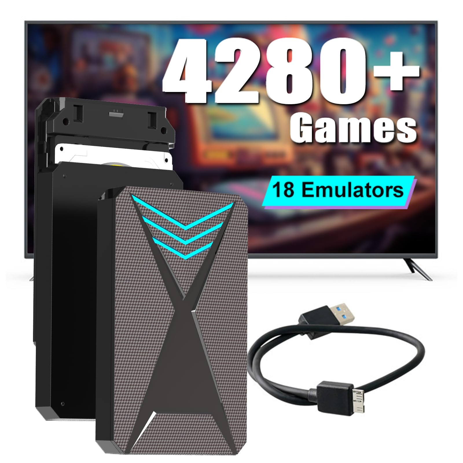 Amazon.com: Retro Game Console HDD with 4280 Classic Games, External ...