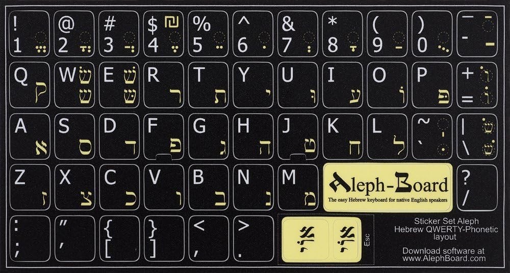 Amazon.com: Aleph-Board Hebrew Keyboard Stickers Model א - Opaque Black ...