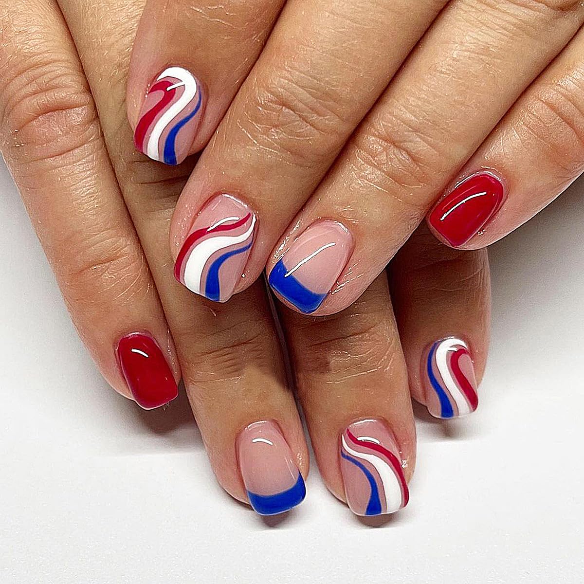 Amazon.com: Square Short Press on Nails 4th of July Fake Nails ...