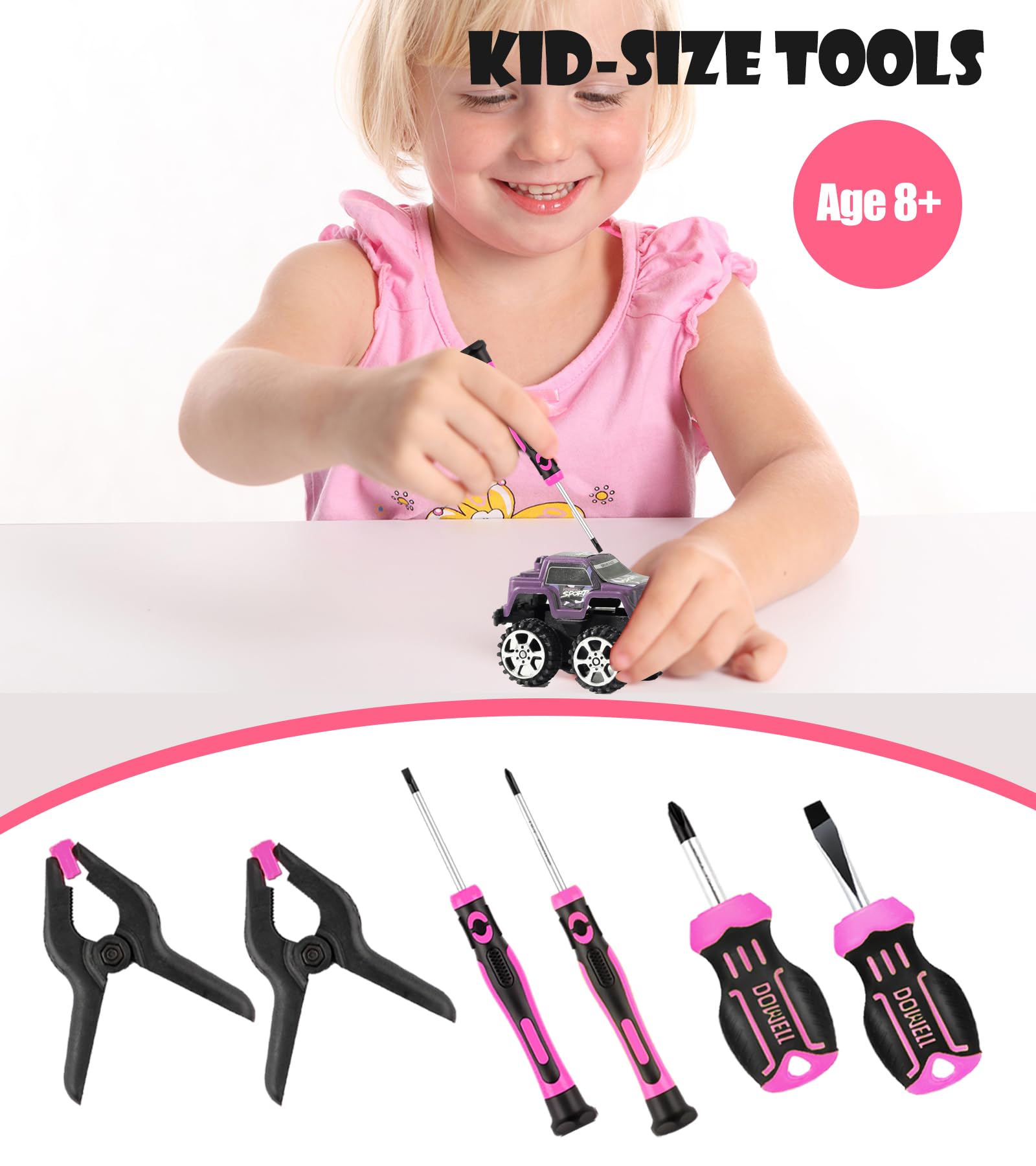 Snapklik.com : DOWELL 14 Pieces Kids Real Tools Pink Tool SetTool Kit