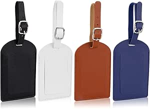 LUTER 4pcs Leather Luggage Tag, Bag Tags Identifiers Luggage Labels Tags with Adjustable Strap ...