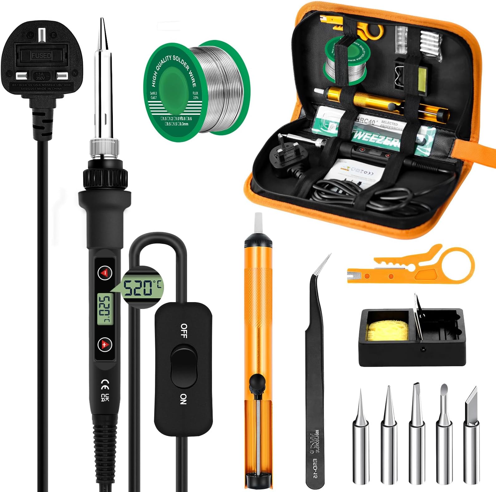 Soldering Iron Kit 80W LCD Adjustable Temperature 180-520°C, 13 in 1 ...