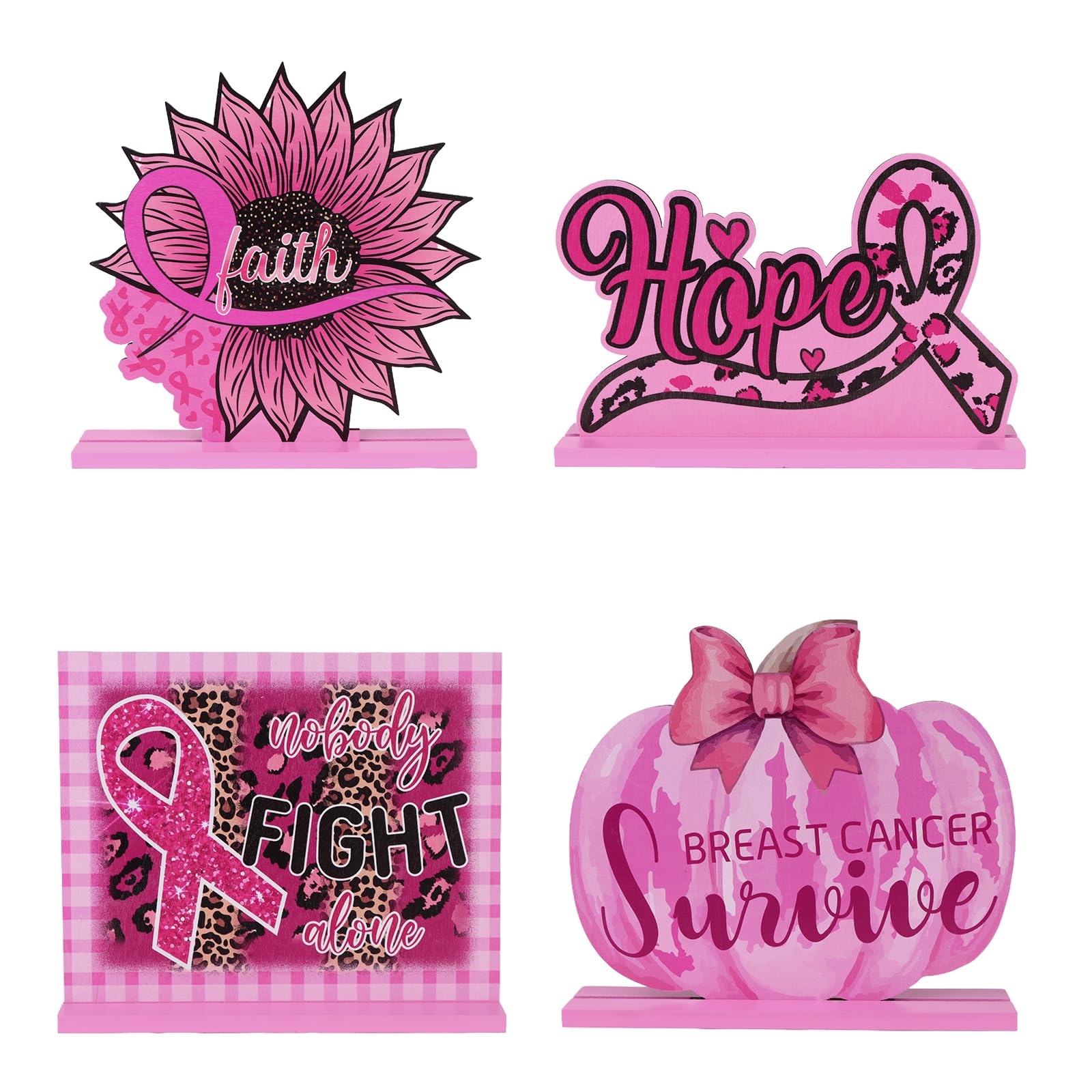 Amazon.com: 4 Pcs Breast Cancer Awareness Table Decorations Wooden ...
