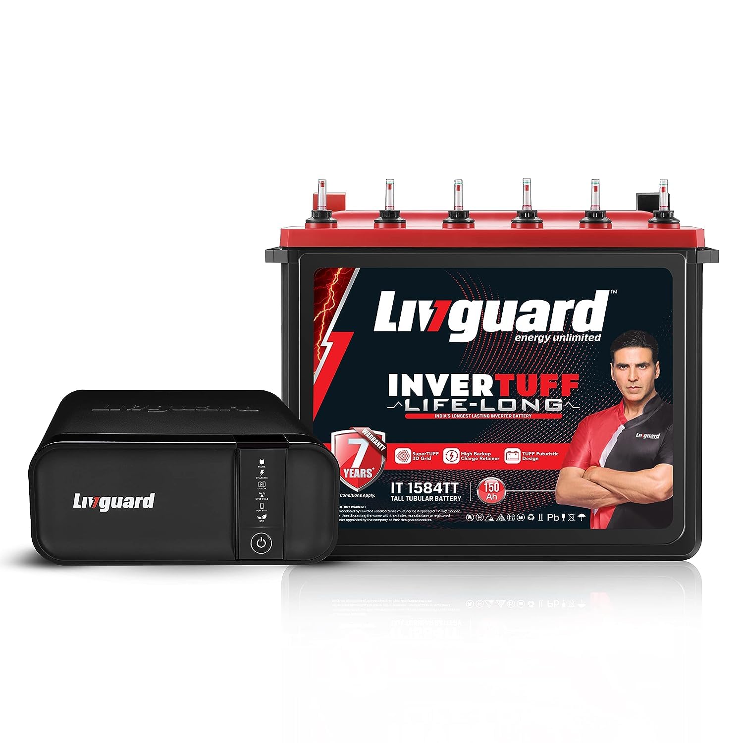 Livguard | 1250VA/12V Square Wave Inverter | 150Ah Tall Tubular Battery ...