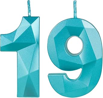 Amazon.com: Number 19 Candles,19th Birthday Candles,Teal Blue Happy ...