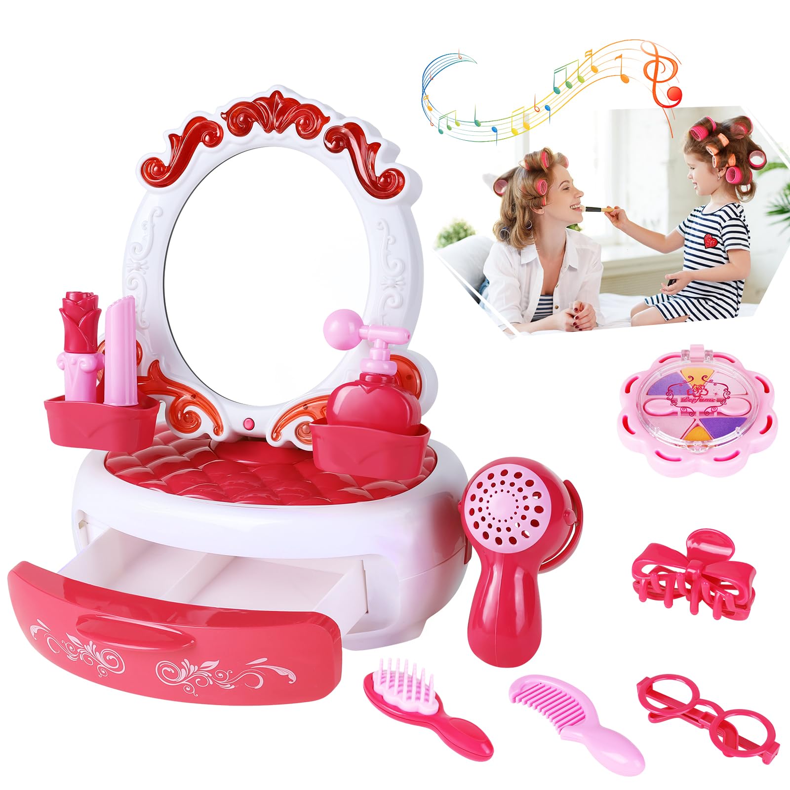 Amazon.com: Girls Vanity Set, Toddler Vanity With Light Mirror, Mini ...