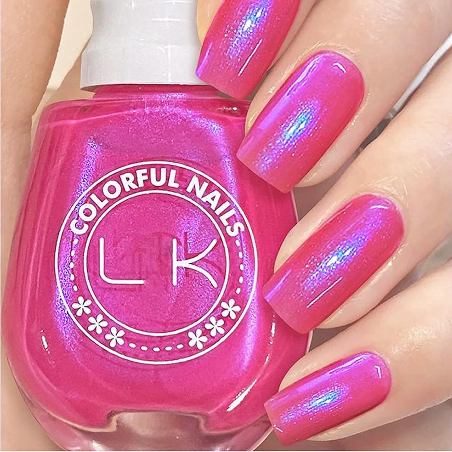 Amazon.com : Hot Pink Shimmer Nail Polish - Air Dry Pink Holographic ...