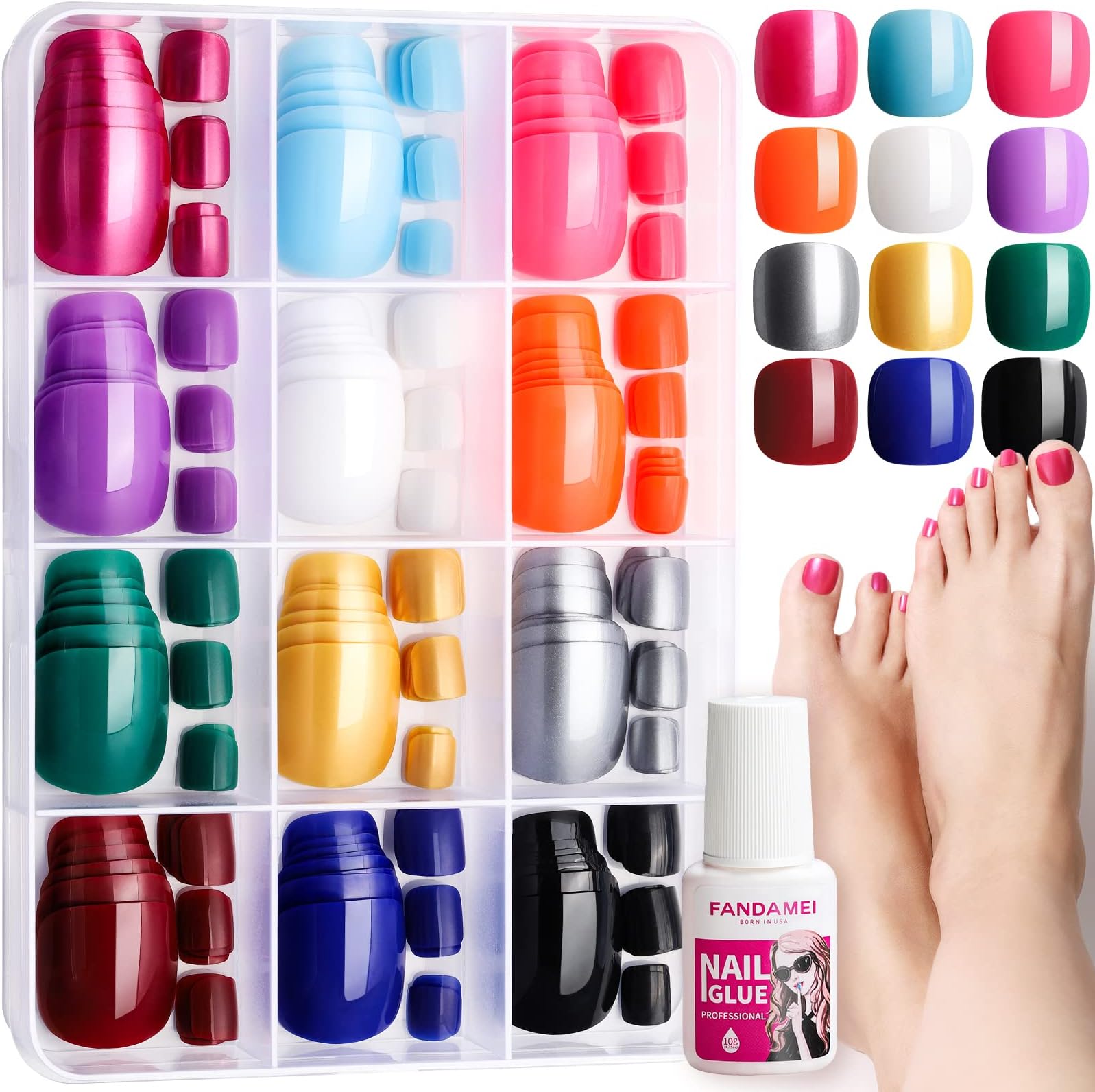 Amazon.com: FANDAMEI Press on Toenails, 12 Packs 288PCS Press on Toe ...