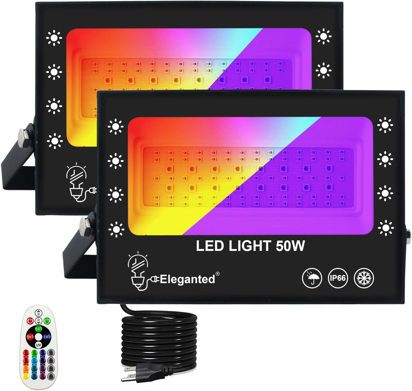 100W Luz Negra Ligero 2 Pack, ELEGANTED Luz UV Negra Reflector 395 ...