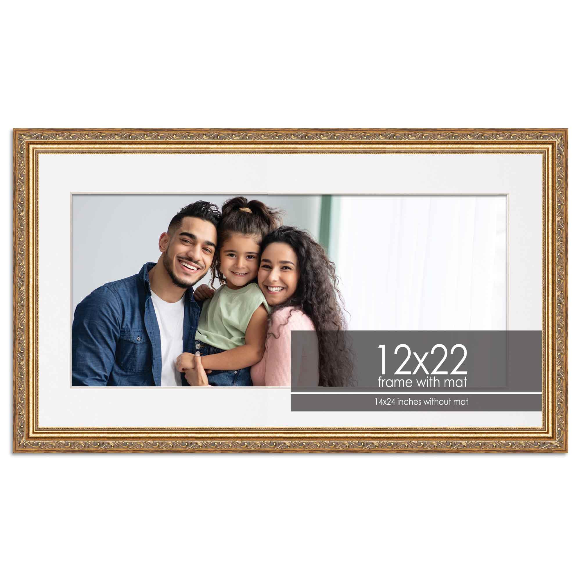 Amazon.com - 12x22 Frame with Mat - Antique Gold 14x24 Frame Wood Made ...