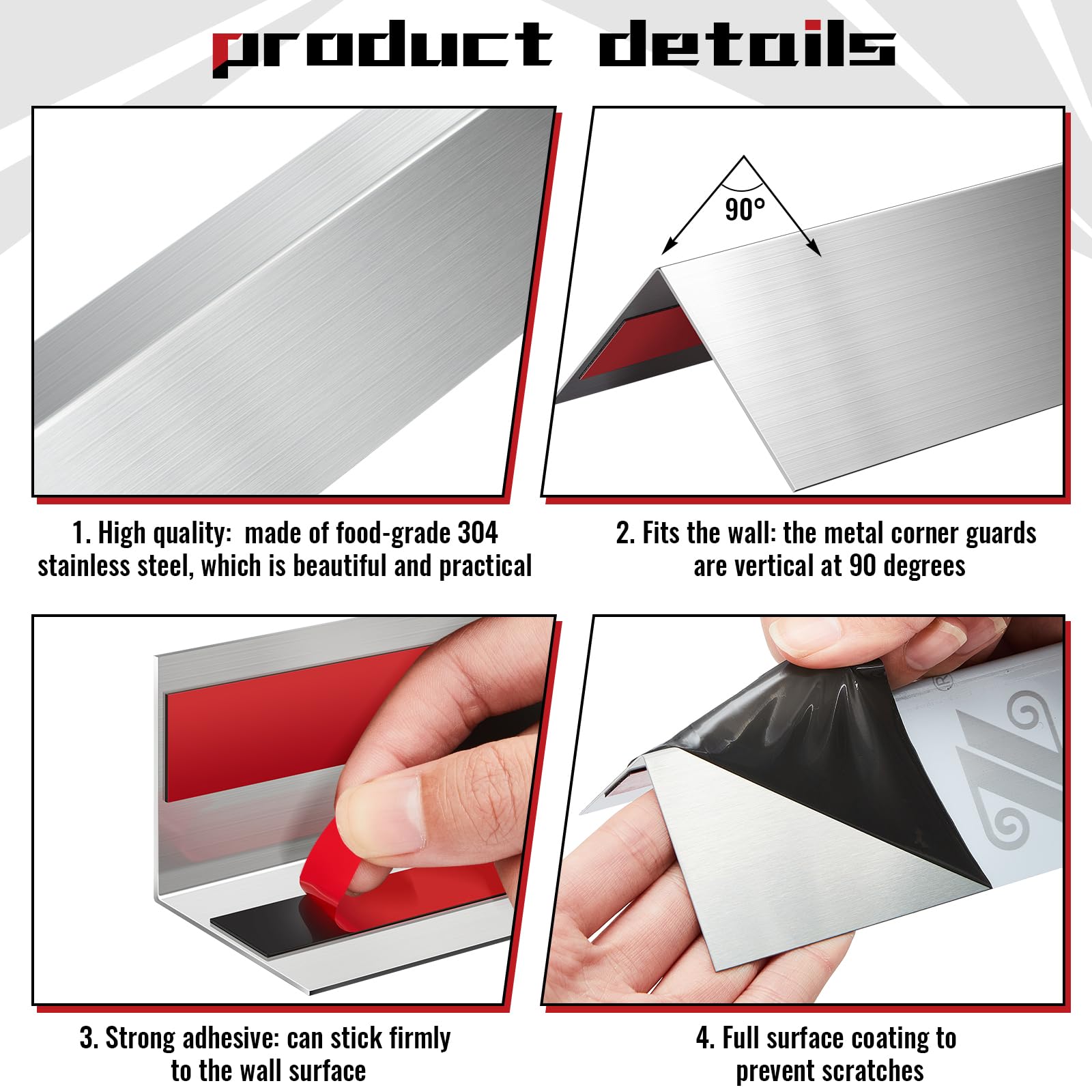 Snapklik.com : Therwen 5 Pieces Stainless Steel Corner Guards 48" Metal ...