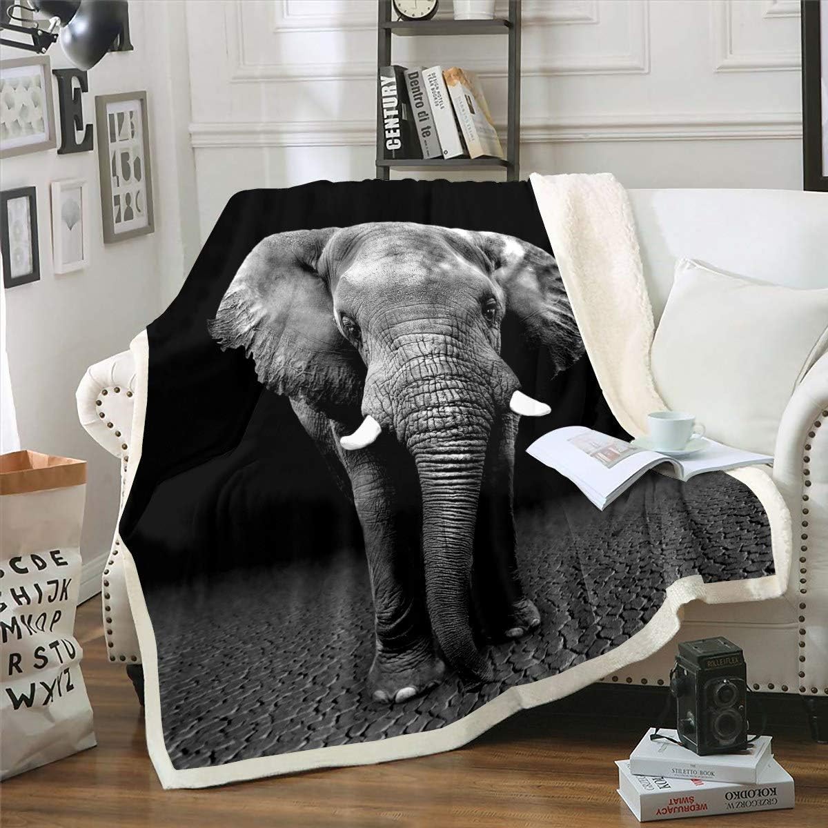 Loussiesd Elephant Plush Blanket 3D Elephant Print for Kids Boys Adults ...