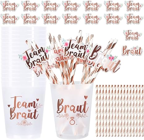 iZoeL 16Set JGA Becher Braut Team Tassen/Team Braut Strohhalme/Team ...